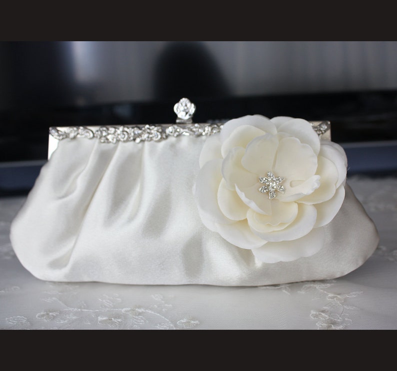 Ivory Satin Bridal Clutch Purse With Flower - Etsy