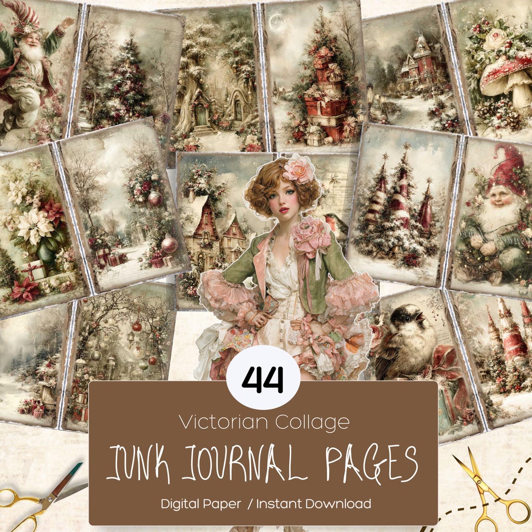 Victorian Collage Scrapbook, Printable Junk Journal Pages, Christmas ...