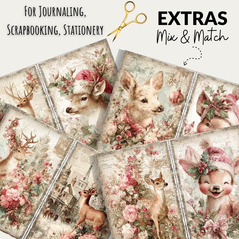 Victorian Christmas Deer, Winter Paper Designs, Winter Junk Journal Kit ...