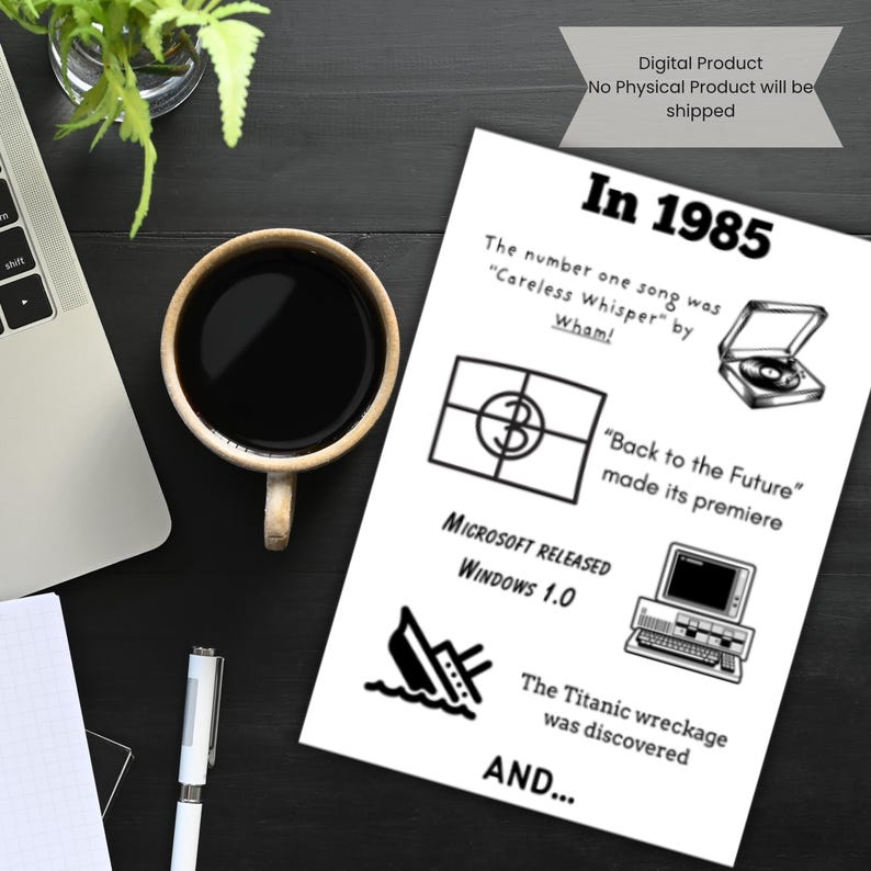 1985 Birthday Card, Printable 40th Birthday Card, Digital Download for ...