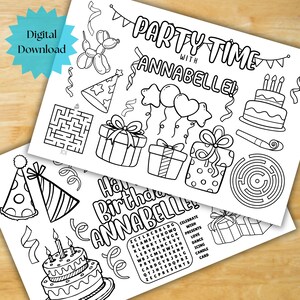 Custom Birthday Coloring Placemat: Editable Party Activity (digital ...