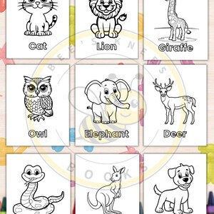 Animal Names Coloring Pages: Educational Flash Cards (PDF & JPG Digital ...