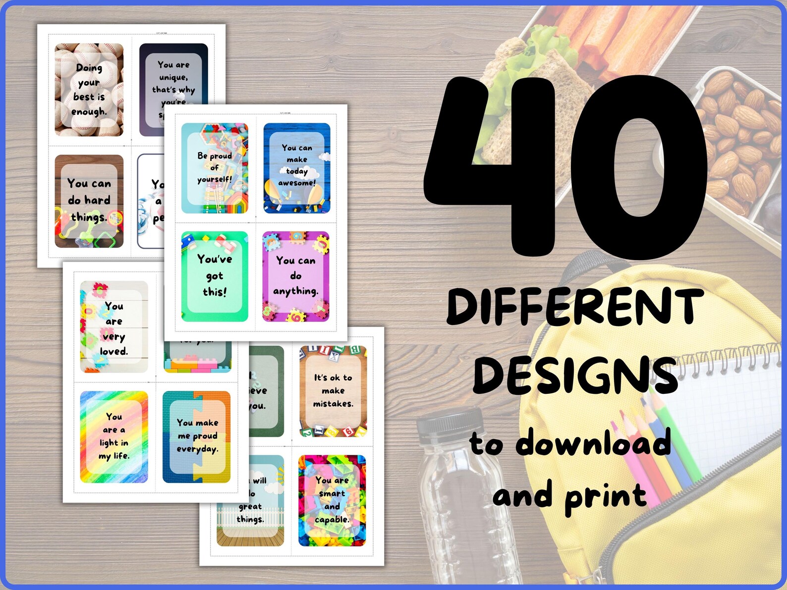 40 Lunch Box Affirmation Cards for Kids, Fun and Loving Motivational ...