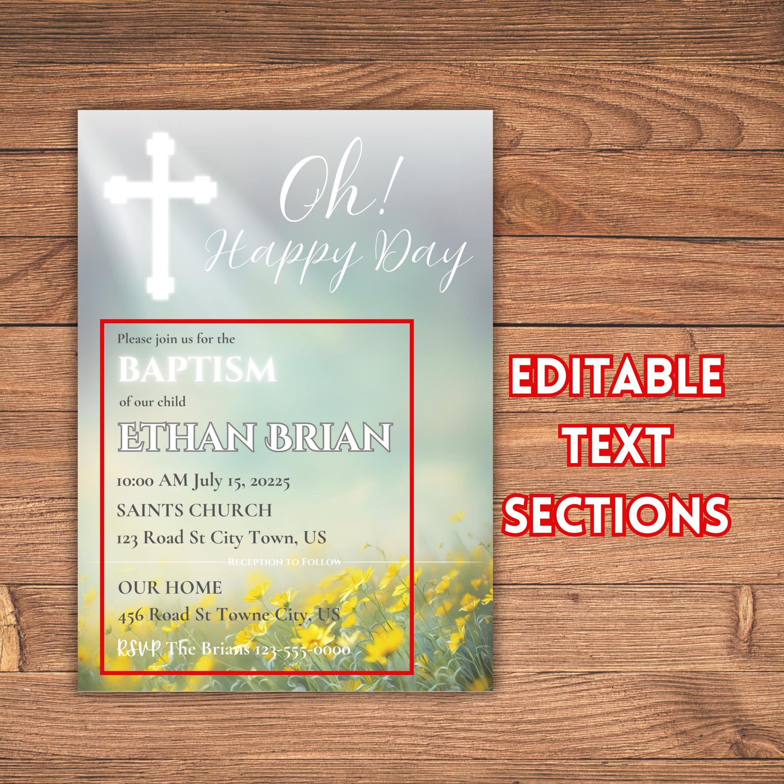 Editable Baptism Invitation Template Floral Field Sunshine Printable ...