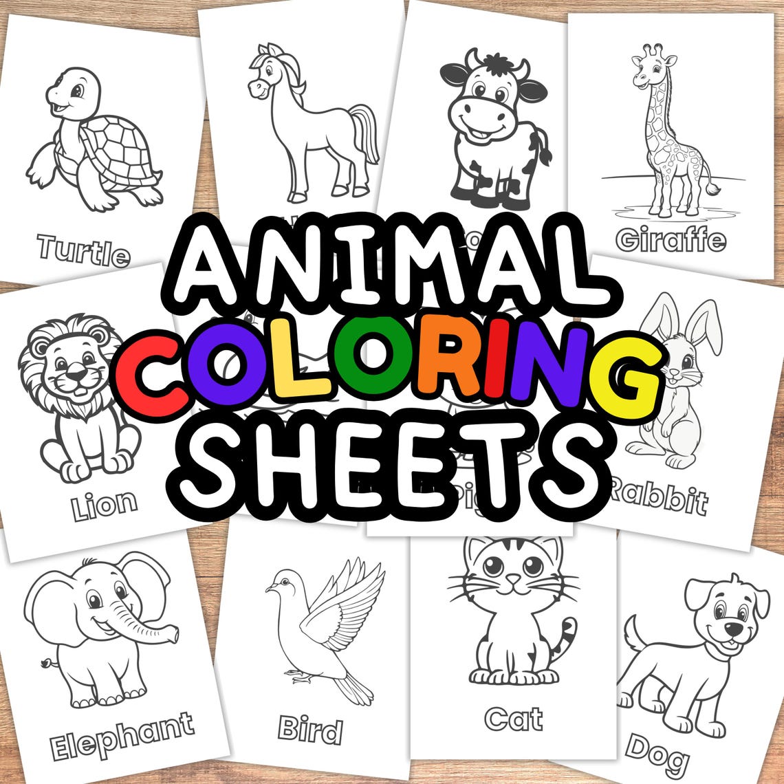 Animal Names Coloring Pages: Educational Flash Cards (PDF & JPG Digital ...
