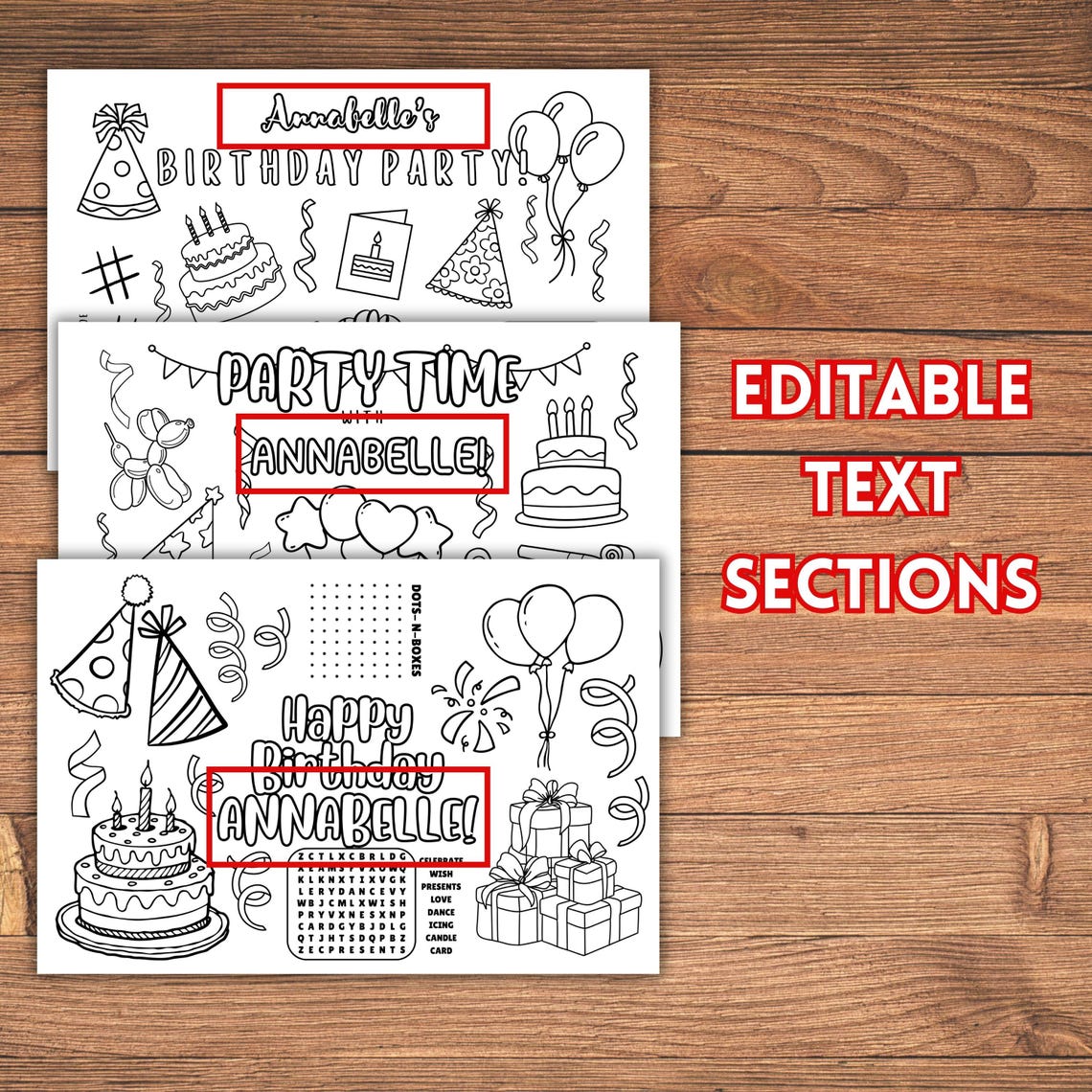 Custom Birthday Coloring Placemat Editable Coloring Sheets for Birthday ...