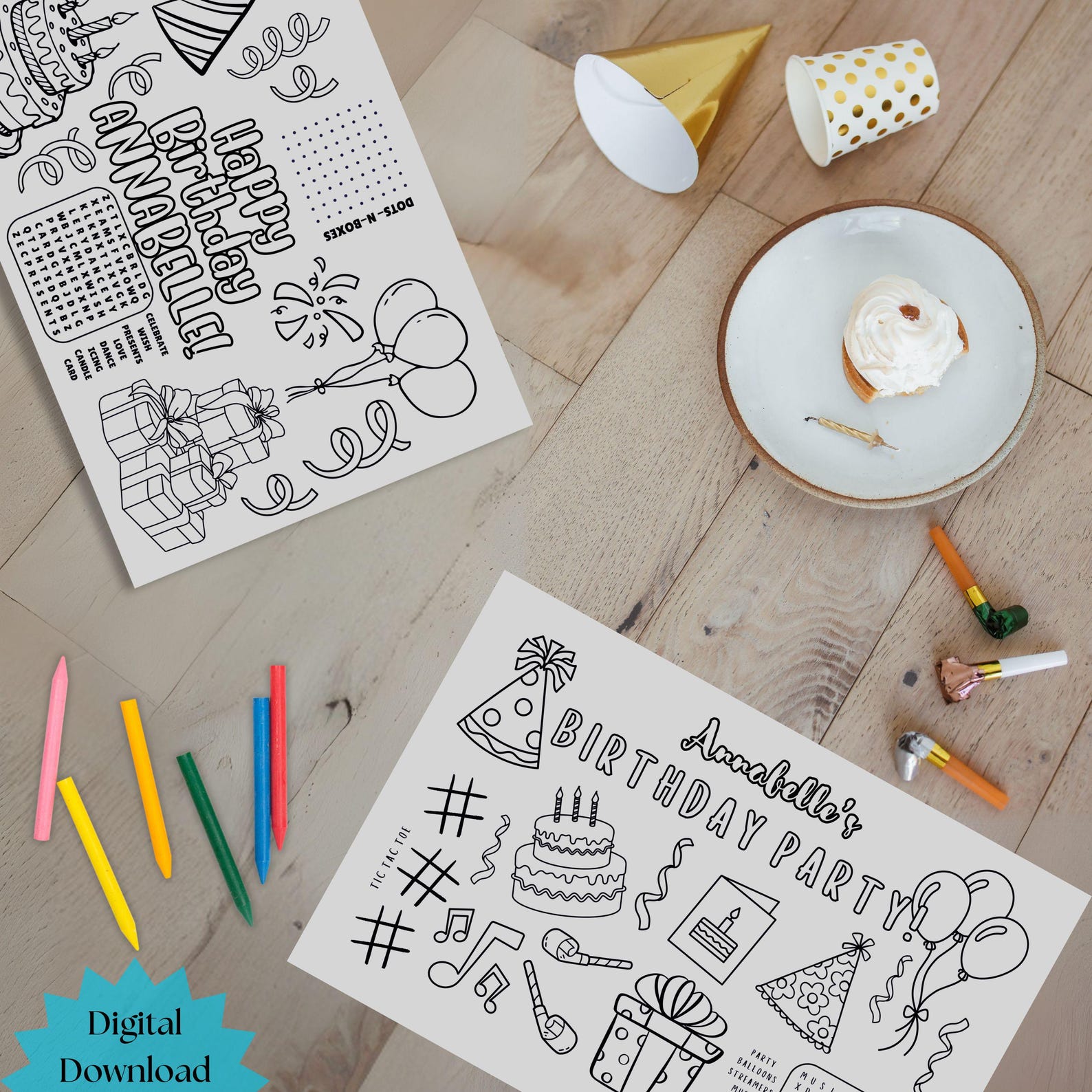 Custom Birthday Coloring Placemat: Editable Party Activity (digital ...