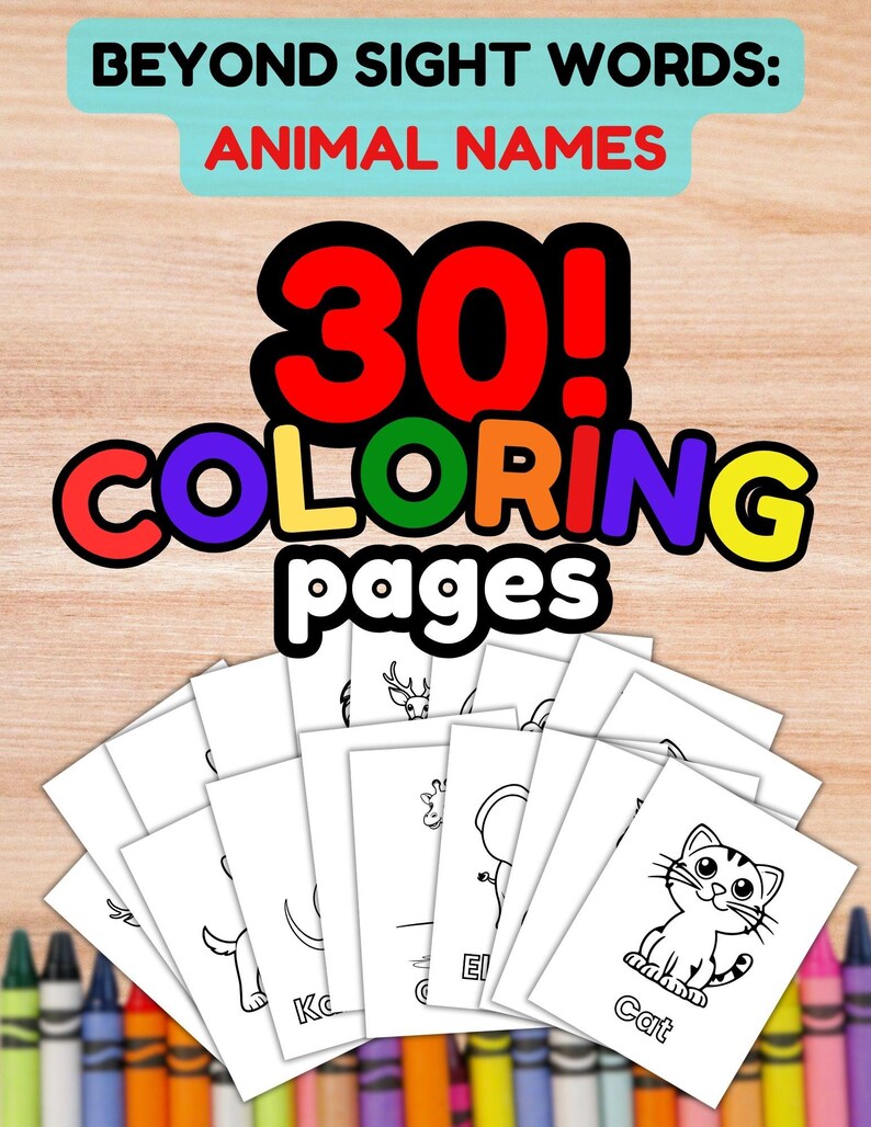 Animal Names Coloring Pages: Educational Flash Cards (PDF & JPG Digital ...