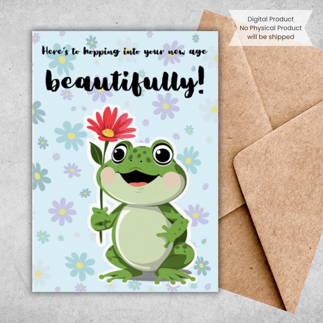 Cute Frog Birthday Card Printable Card Instant Digital Download Card ...