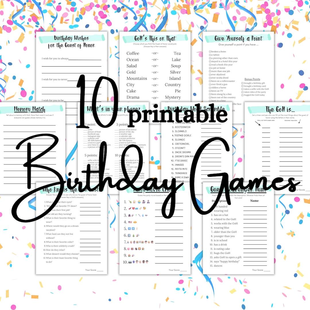 Printable Birthday Party Games Bundle: 10 Icebreaker Games (digital ...