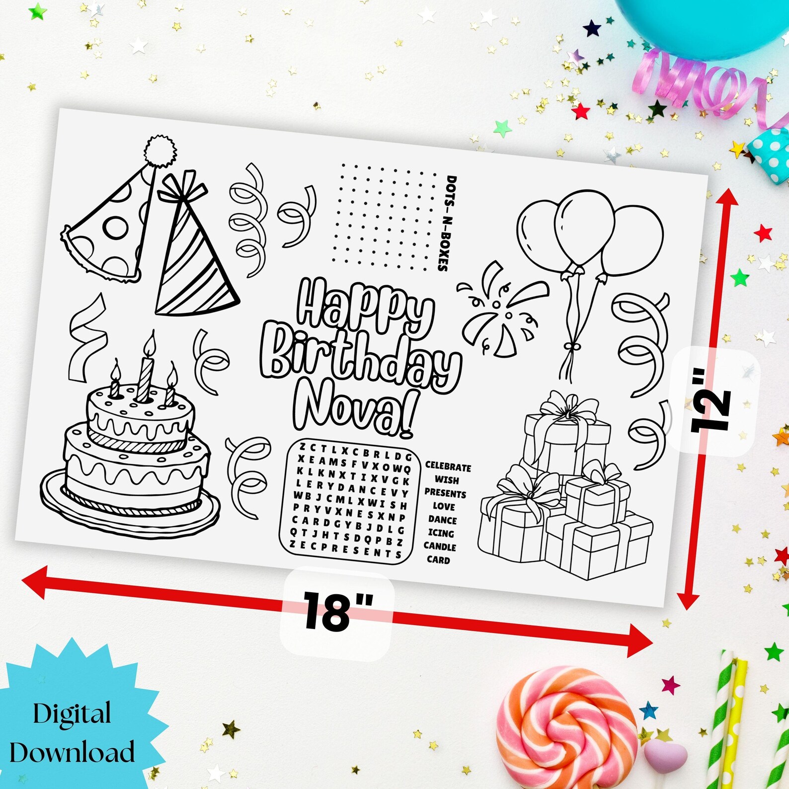 Custom Birthday Coloring Placemat: Editable Party Activity (digital ...