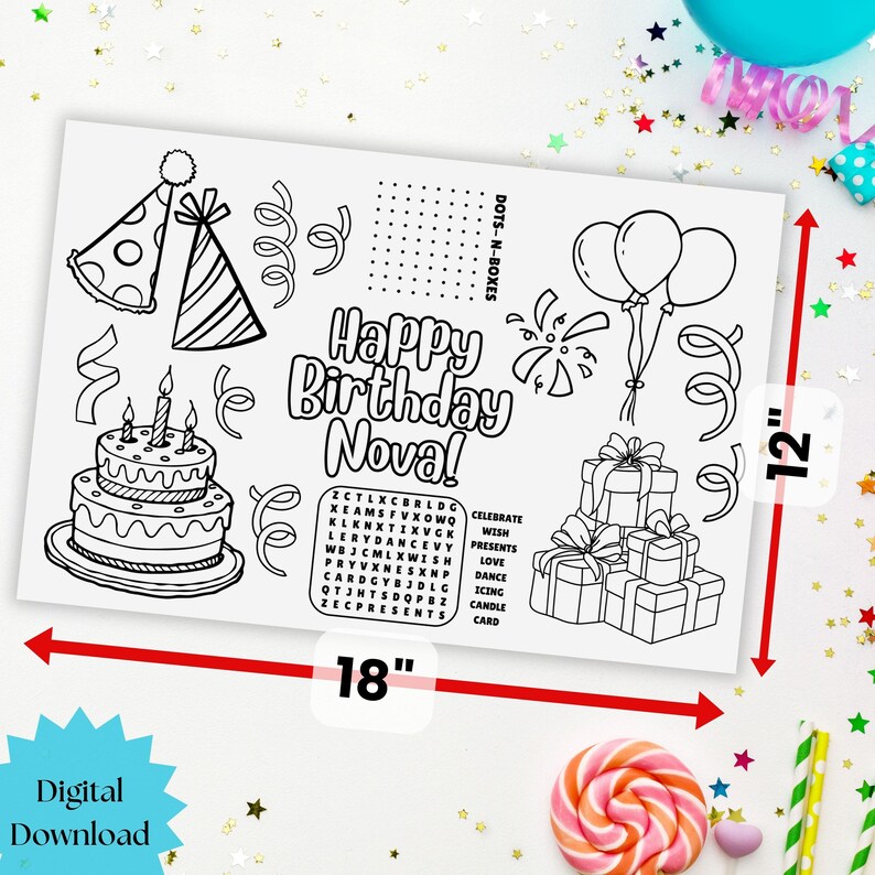 Custom Birthday Coloring Placemat: Editable Party Activity (digital ...