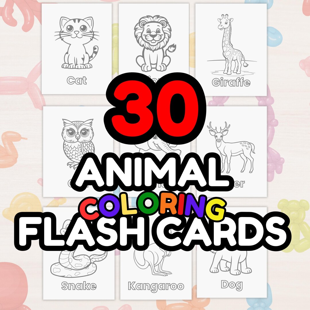 Animal Coloring Flash Cards: 30 Printable Pages for Preschoolers and ...