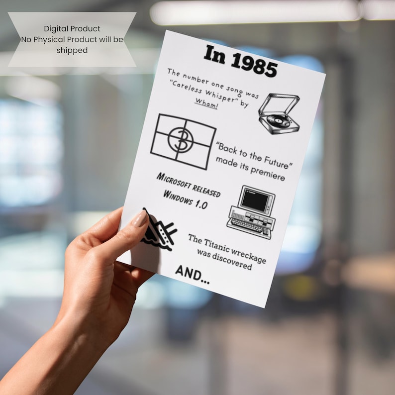 1985 Birthday Card, Printable 40th Birthday Card, Digital Download for ...