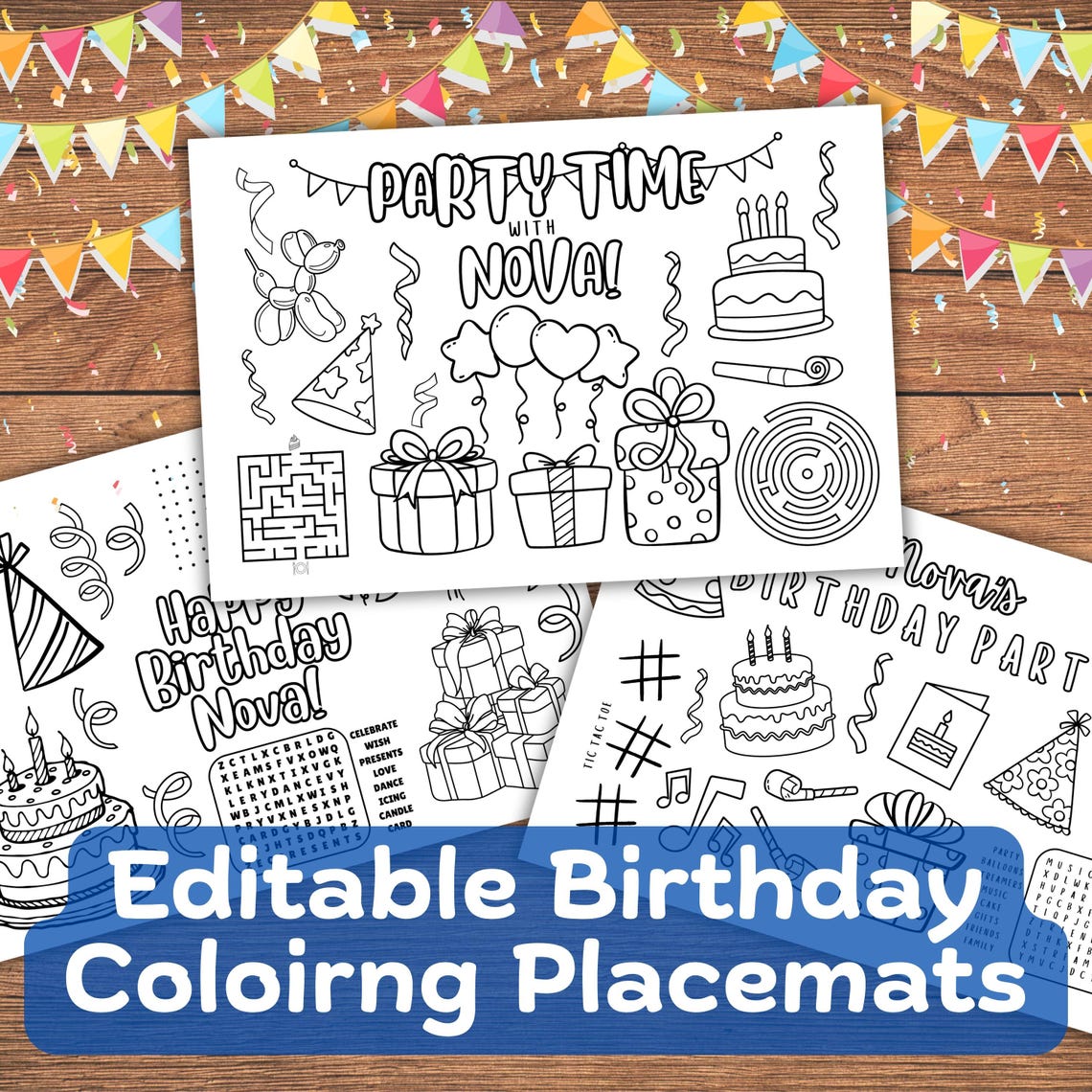 Custom Birthday Coloring Placemat Editable Coloring Sheets for Birthday ...