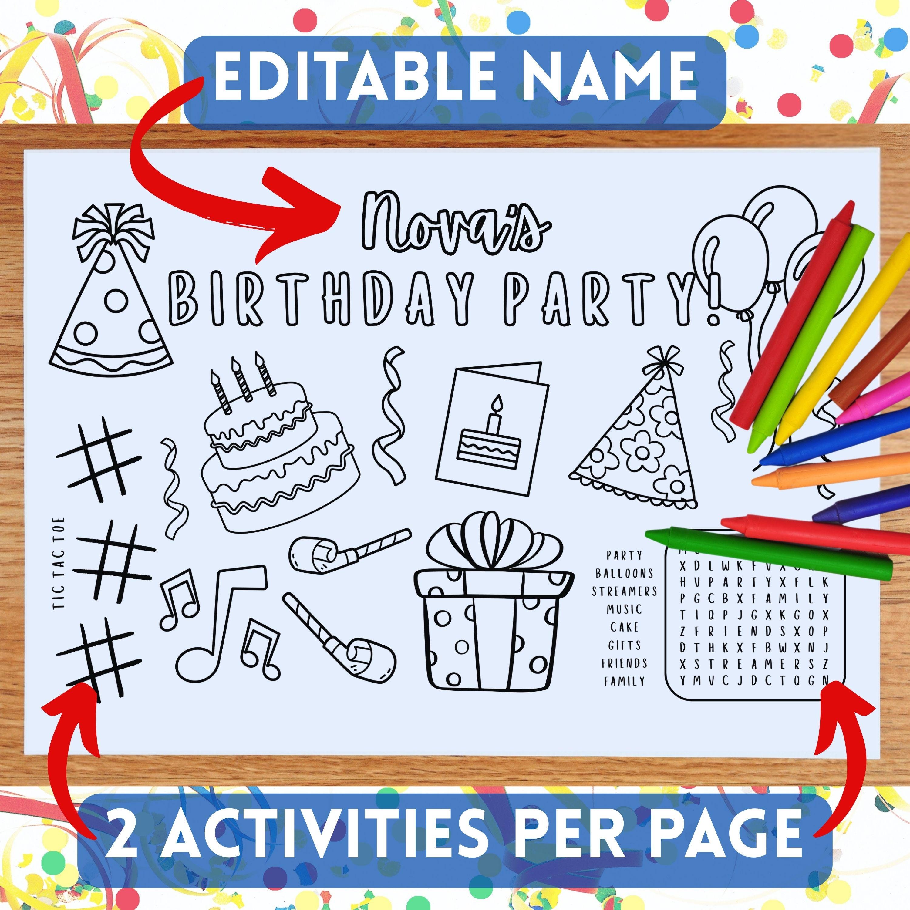 Custom Birthday Coloring Placemat: Editable Party Activity (digital ...