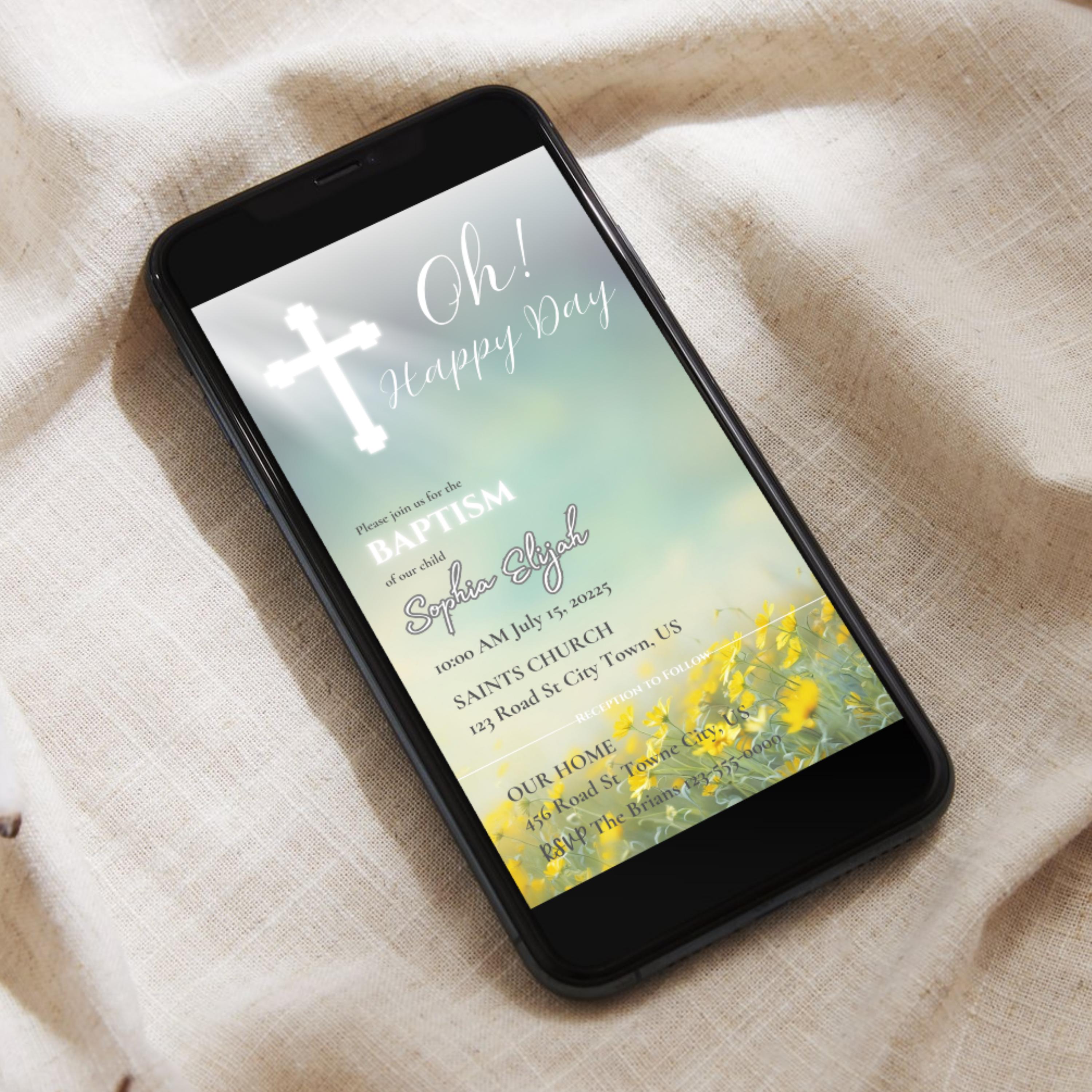 Editable Baptism Invitation Template Floral Field Sunshine Printable ...