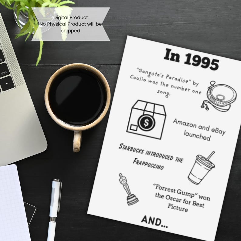 Birthday Card 30th 1995 Printable Birthday Card Digital Download for ...