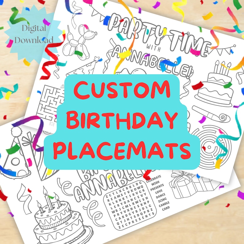 Custom Birthday Coloring Placemat: Editable Party Activity (digital ...