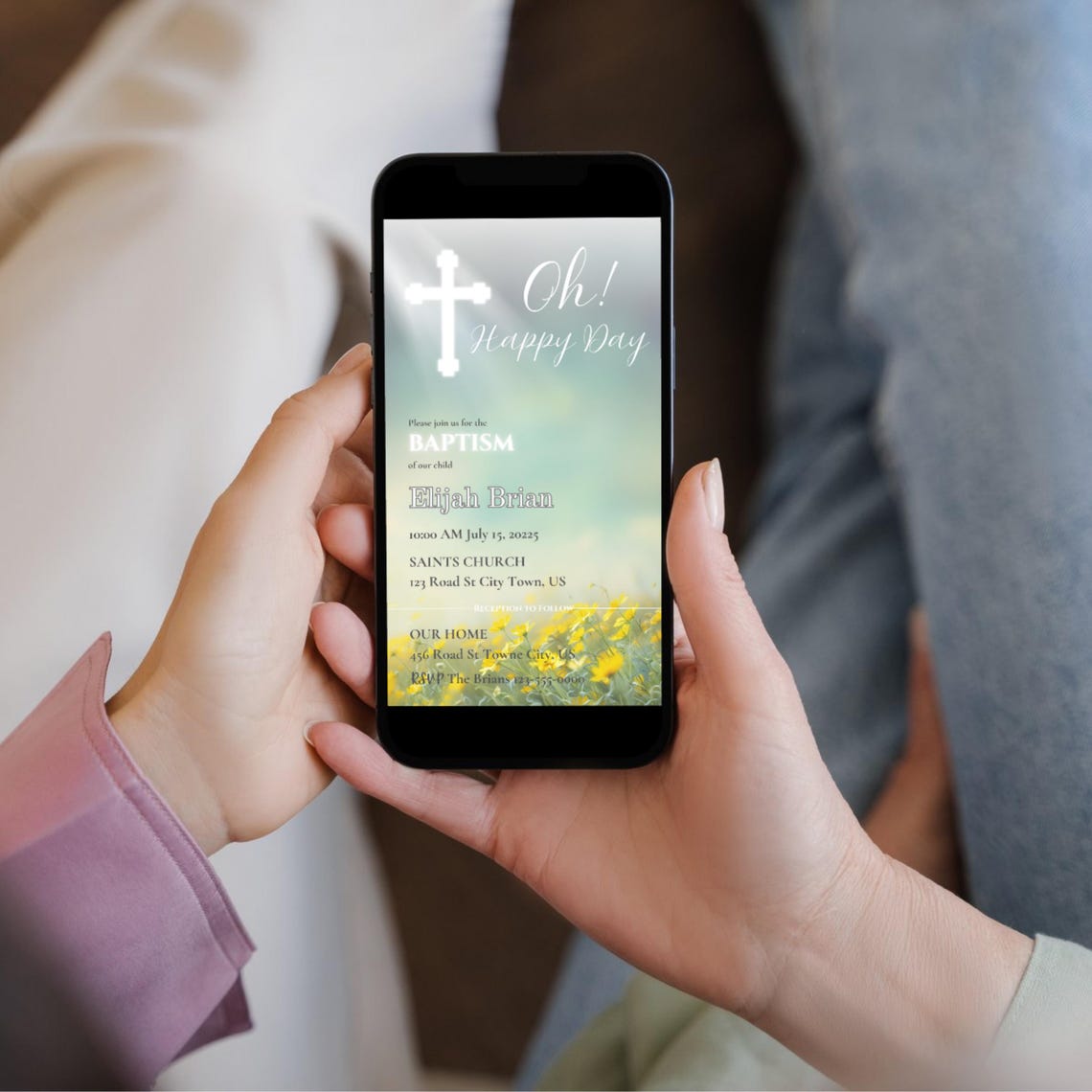 Editable Baptism Invitation Template Floral Field Sunshine Printable ...