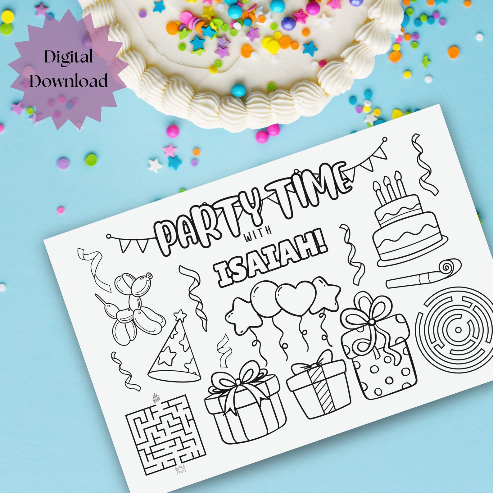 Custom Birthday Coloring Placemat: Editable Party Activity (digital ...