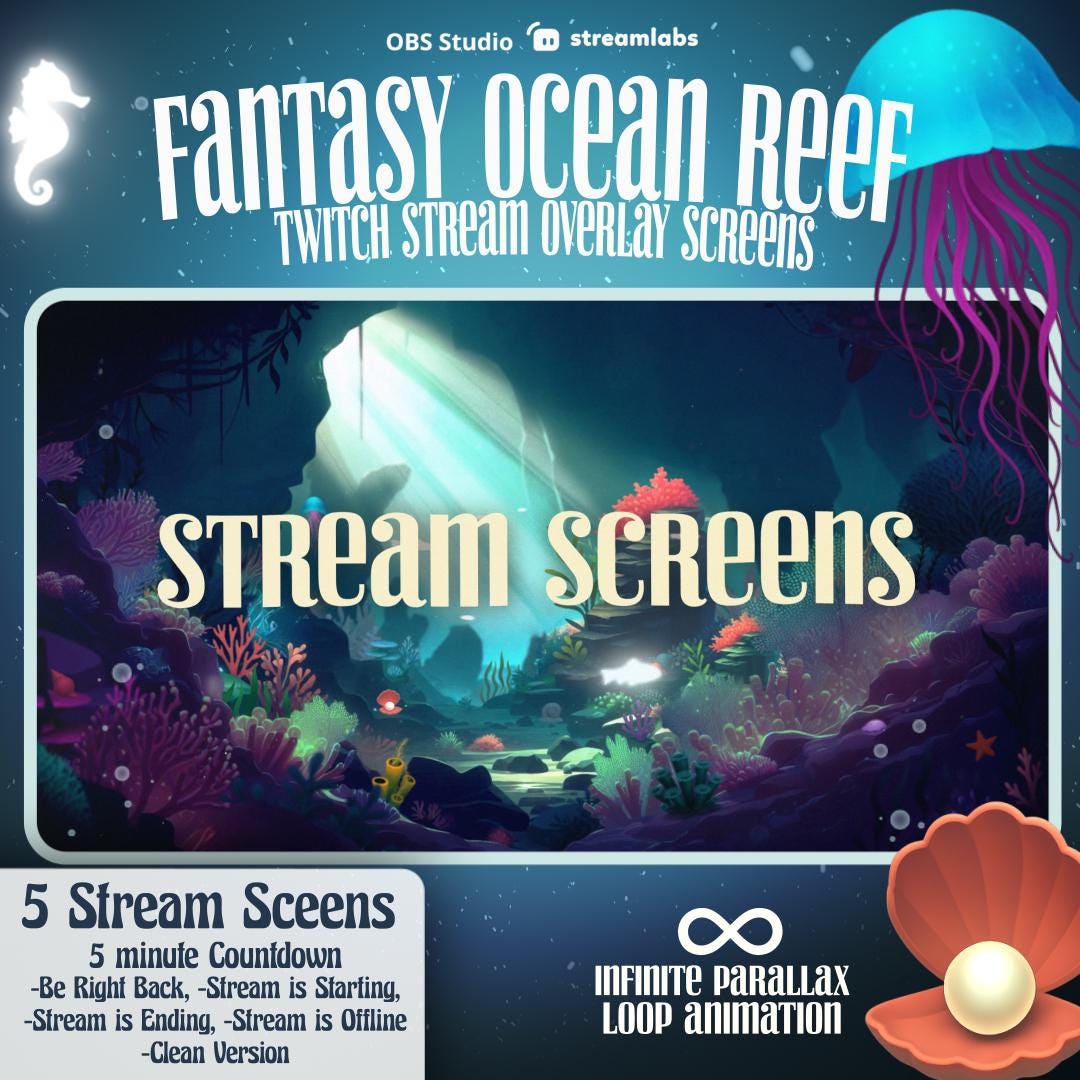 Twitch Stream Screens Animated Ocean Reef Starting Soon, BRB, Countdown ...