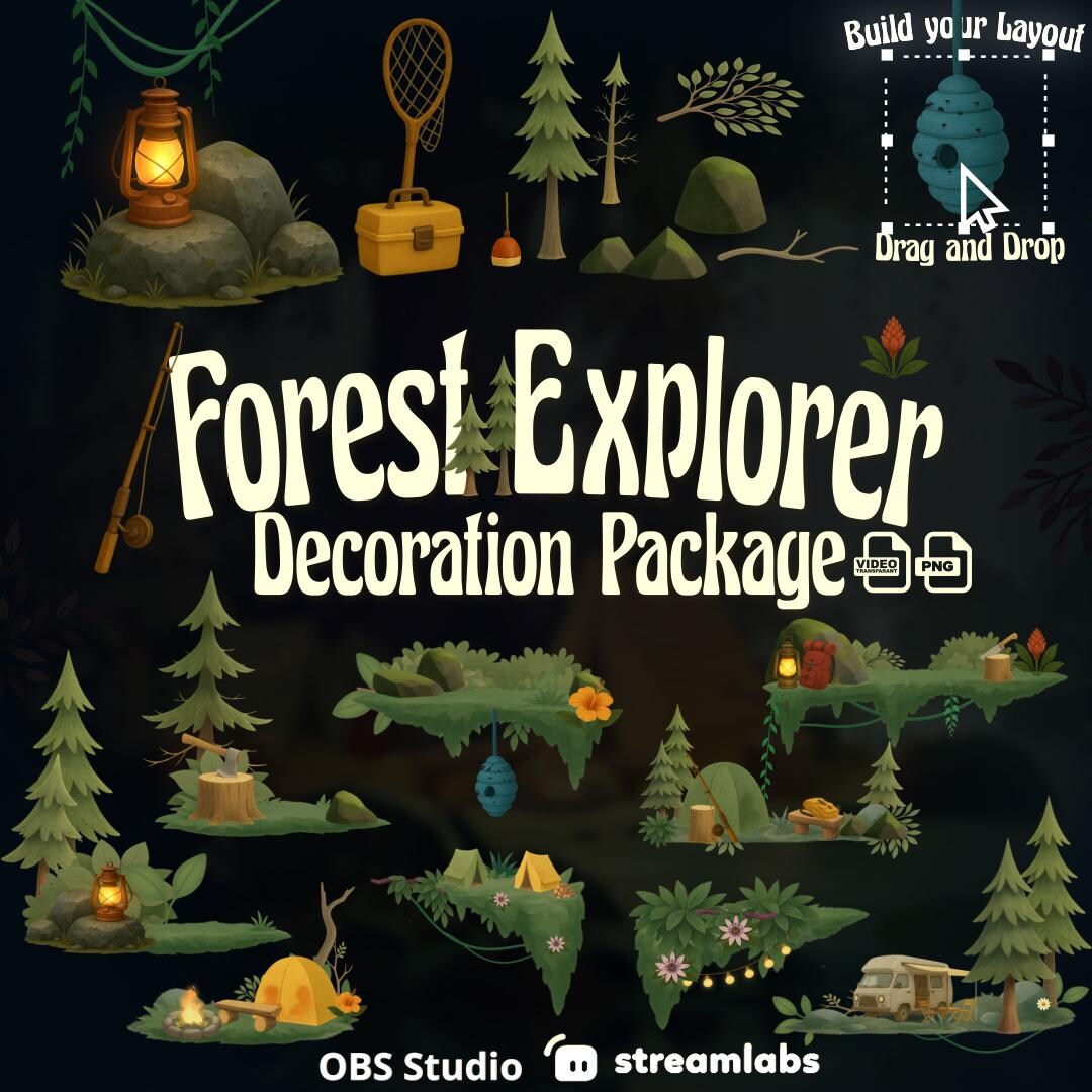 Cozy Streamer Vtuber Forest Explorer Animated Twitch Overlay Pack Webm ...