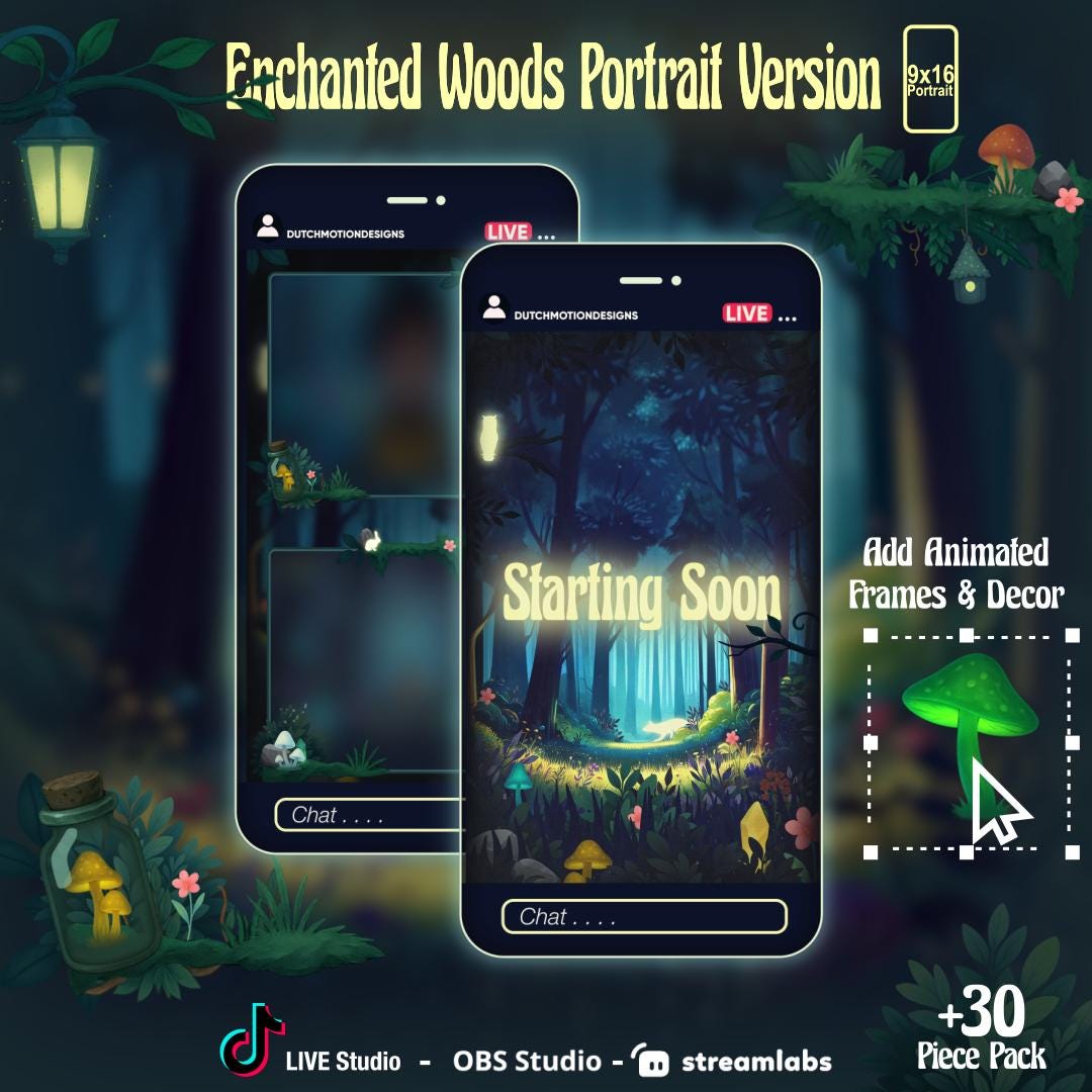 Tiktok Vertical Stream Overlay Enchanted Forest Package, Fantasy Webcam ...