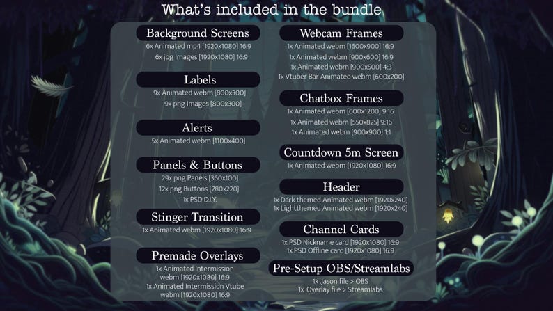 Enchanted Forest Twitch Overlay Pack | Magical Glowing Animals Night ...