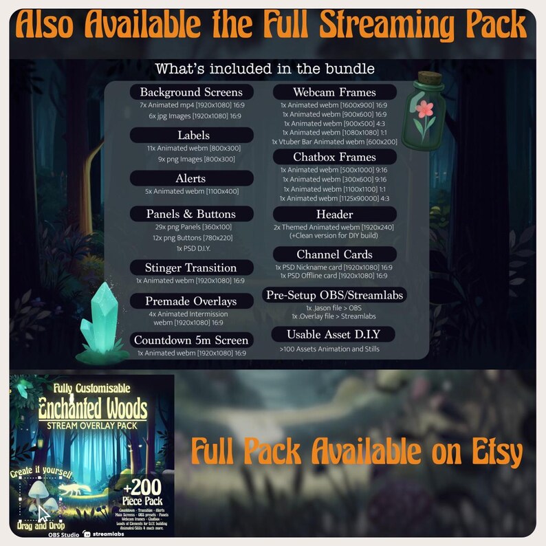 Enchanted Forest Animated Overlay Pack for OBS Streamlabs Vtuber Twitch ...