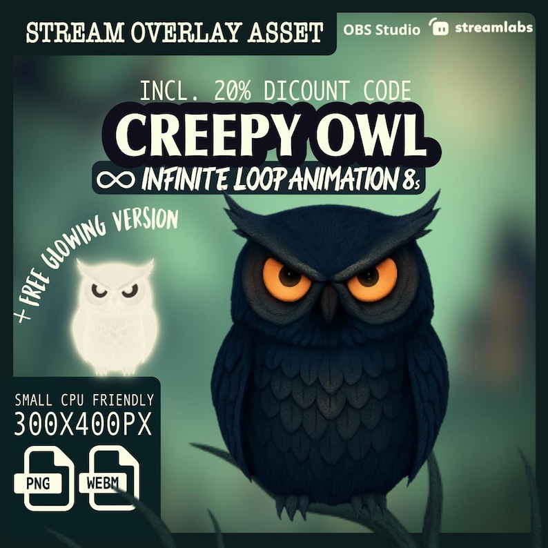 Twitch Overlay Animated Creepy Horror Owl Assets Infinite Loop Animation Halloween at Night ...