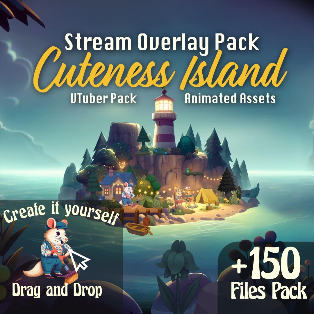 Lighthouse Island Stream Overlay Package, Animated Night Sea Background ...