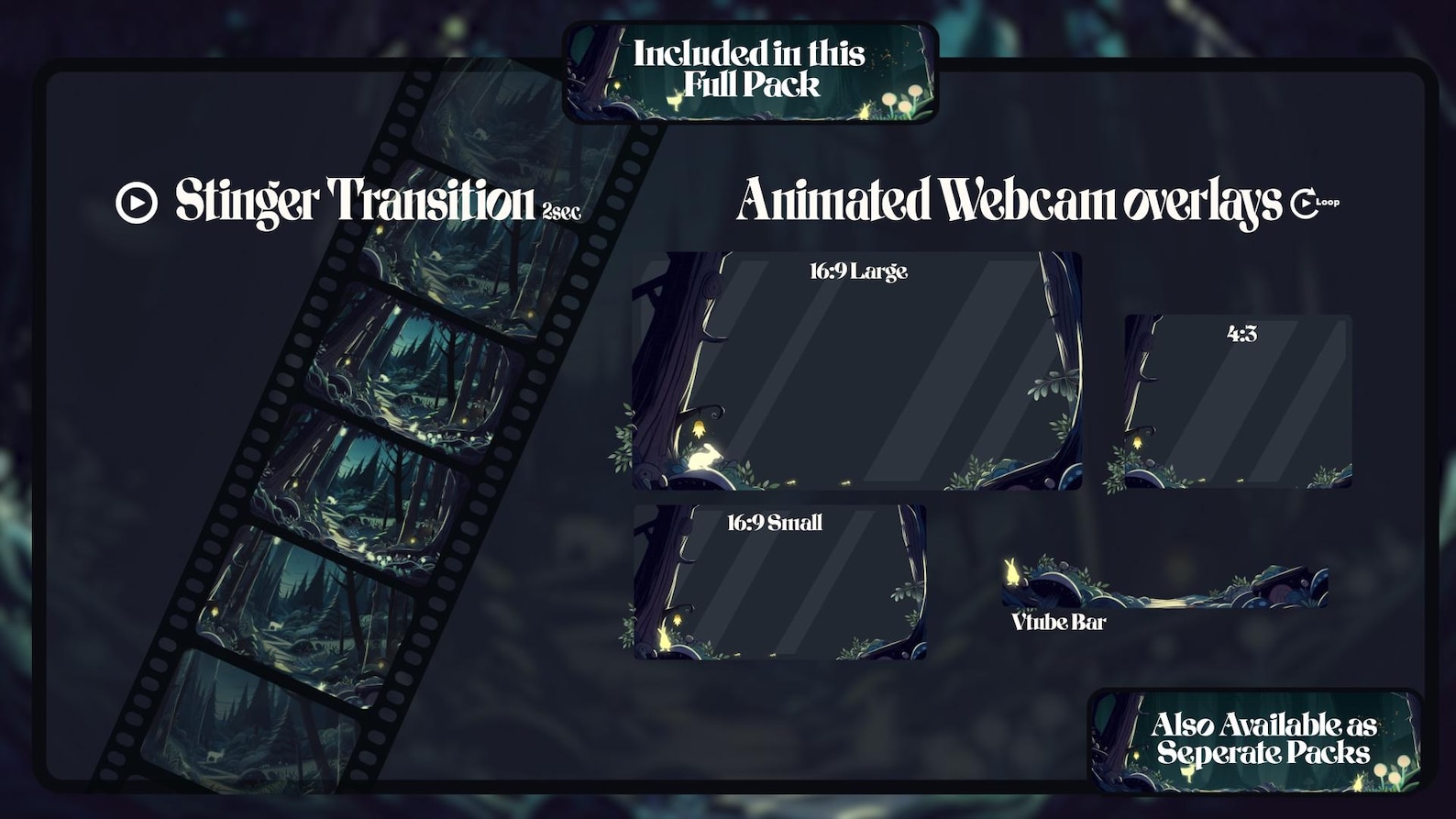 Enchanted Forest Twitch Overlay Pack | Magical Glowing Animals Night ...