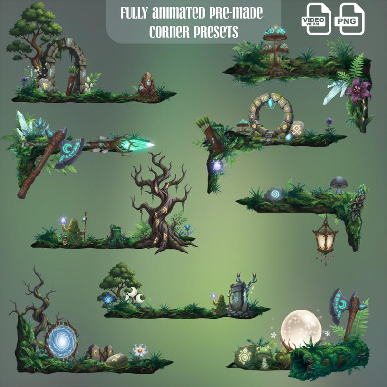 Animated Twitch Overlay Package, Druid Vtuber Magic Nature Theme ...