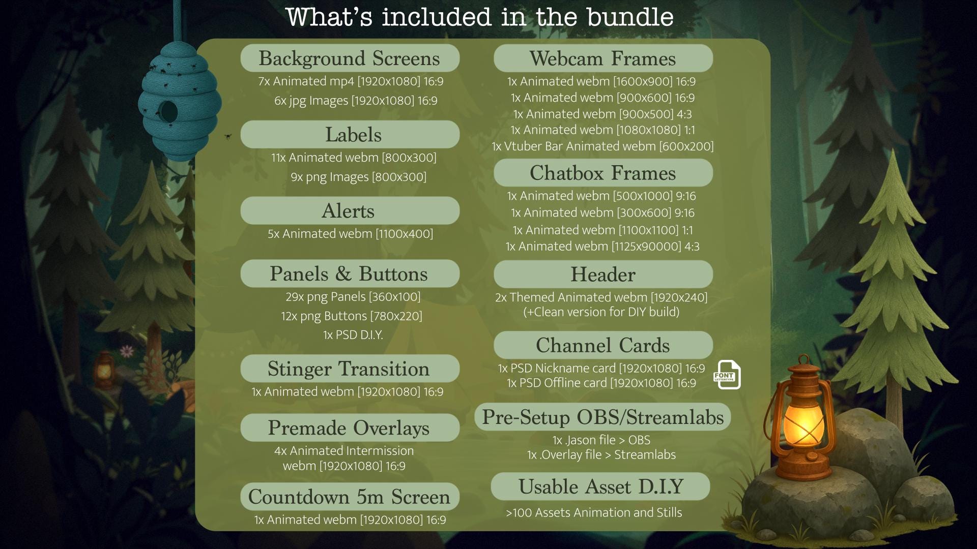 Whimsical Forest Twitch Overlay Animated Stream Package Cozy Green ...