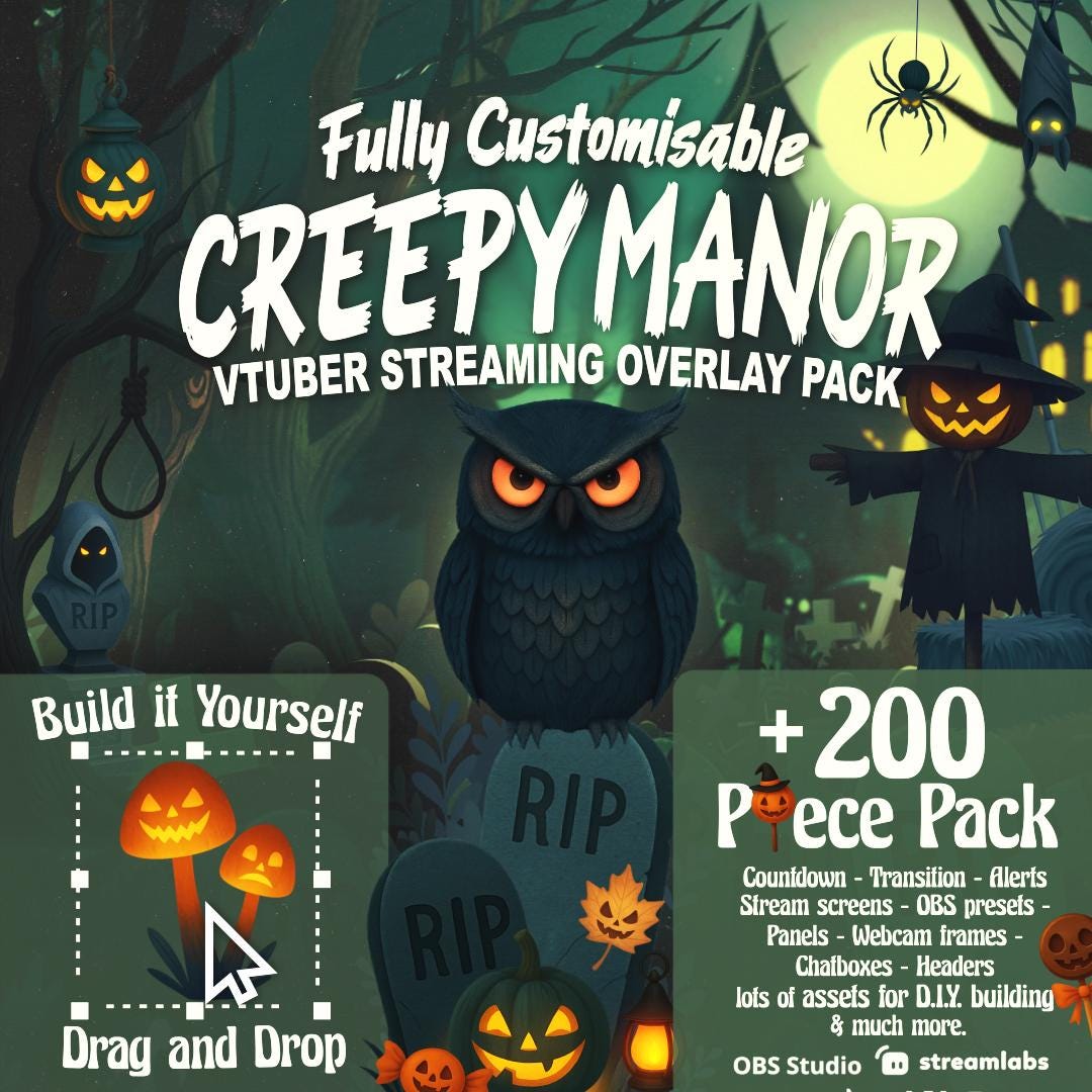 Twitch Overlay Package, Spooky Night Stream Decorations Bundle, Gothic ...