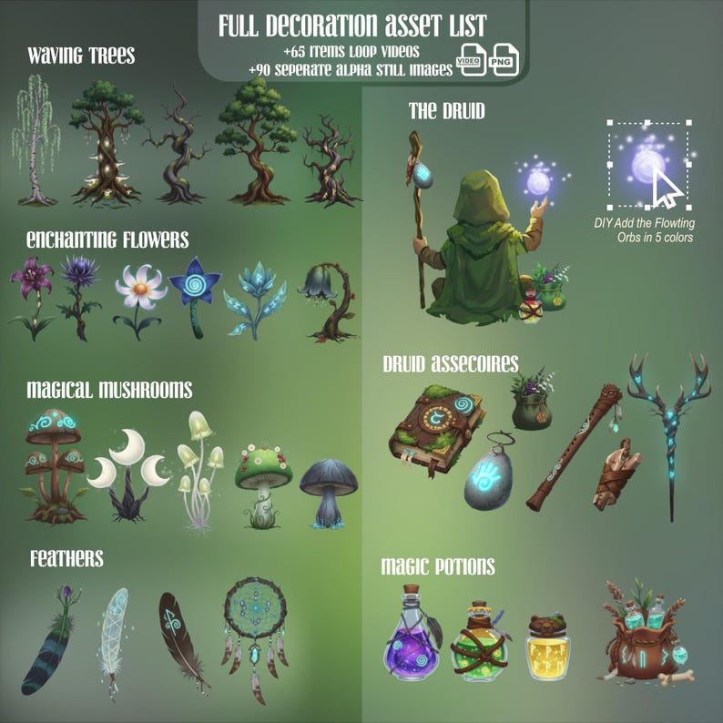 Animated Twitch Overlay Package, Druid Vtuber Magic Nature Theme ...