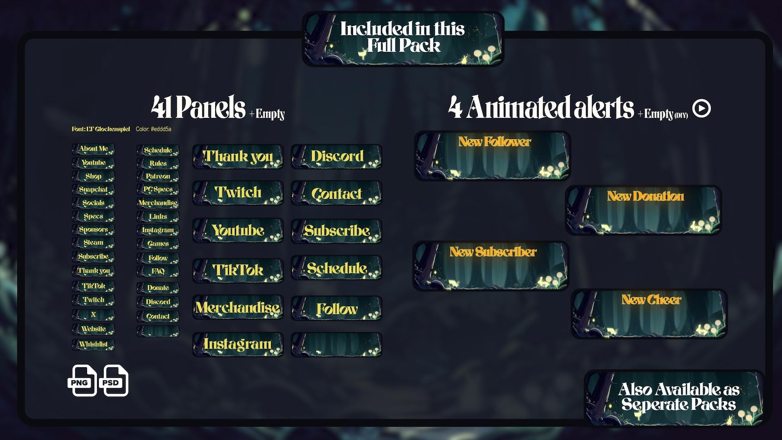 Enchanted Forest Twitch Overlay Pack | Magical Glowing Animals Night ...