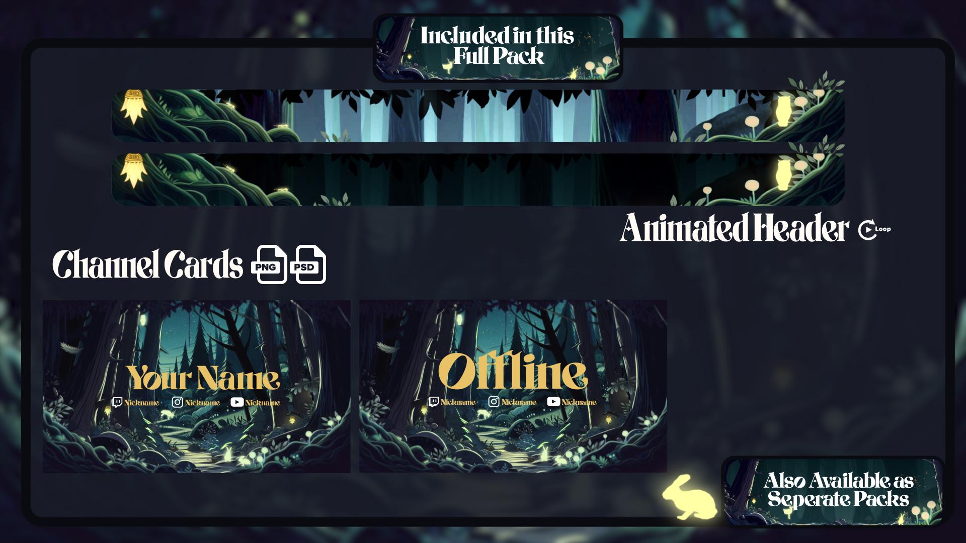 Enchanted Forest Twitch Overlay Pack | Magical Glowing Animals Night ...