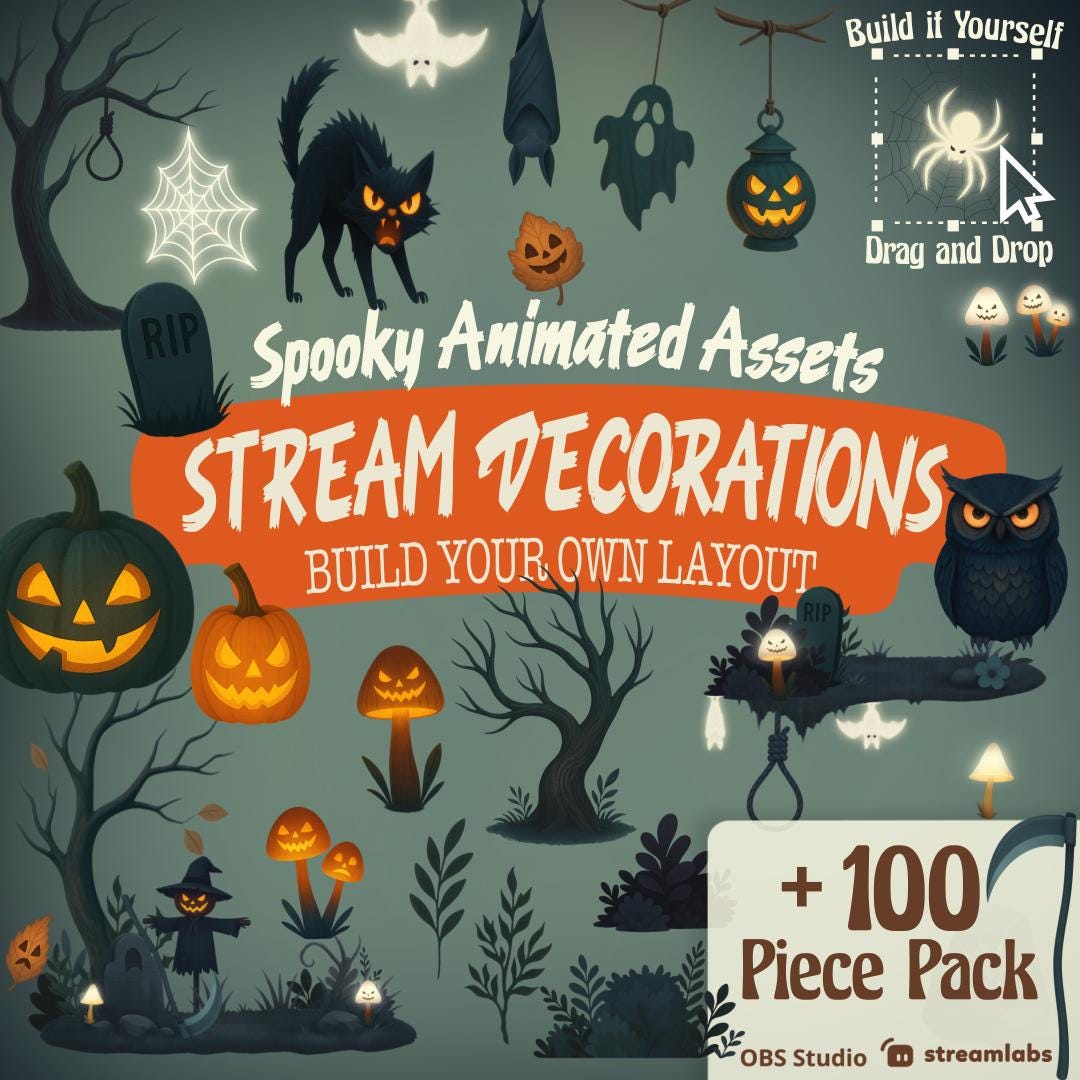 Spooky Halloween Stream Decorations Animated Overlay Assets | Jack-o ...
