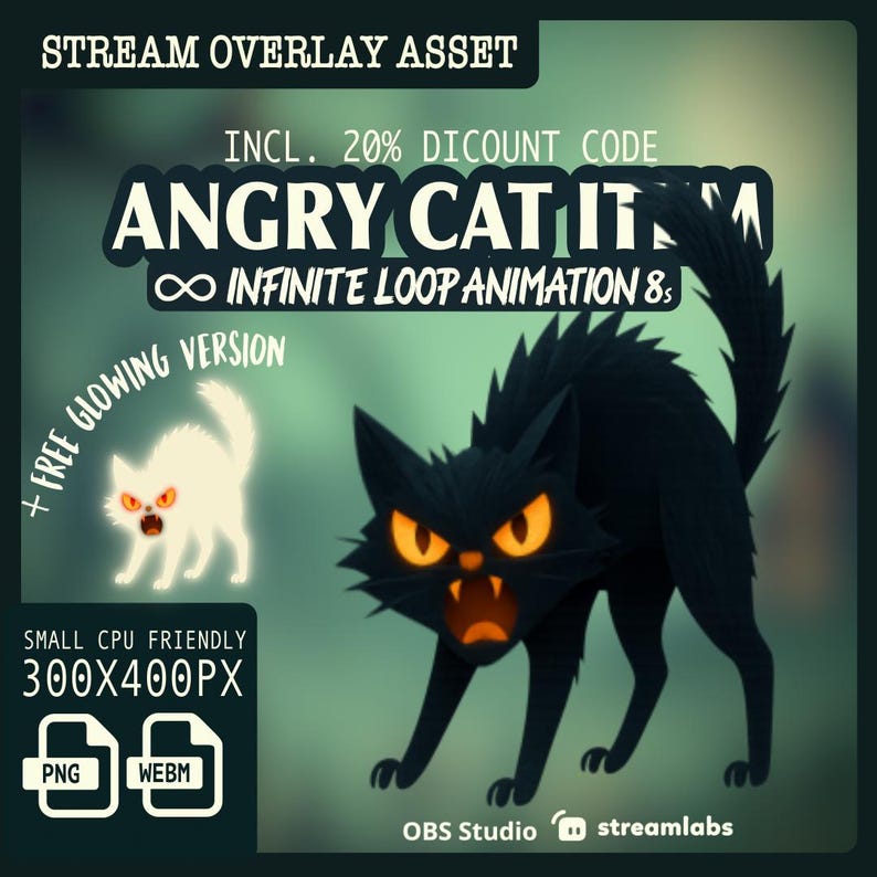 Twitch Overlay Animated Angry Black Cat Asset Streamlabs Decoration ...