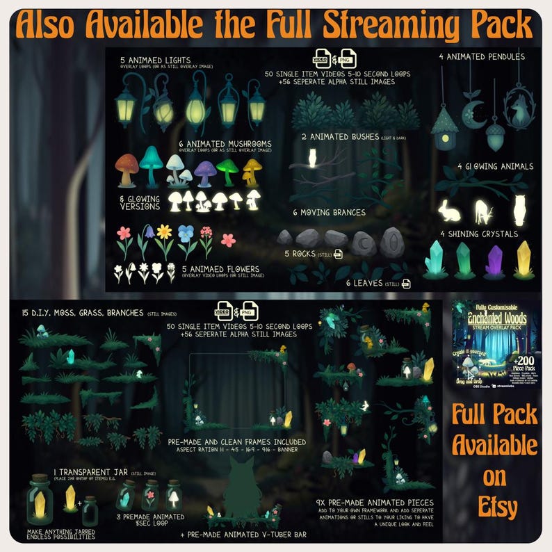 Vtuber Twitch Overlay Pack Animated Forest | OBS Stream Screens, Webcam ...