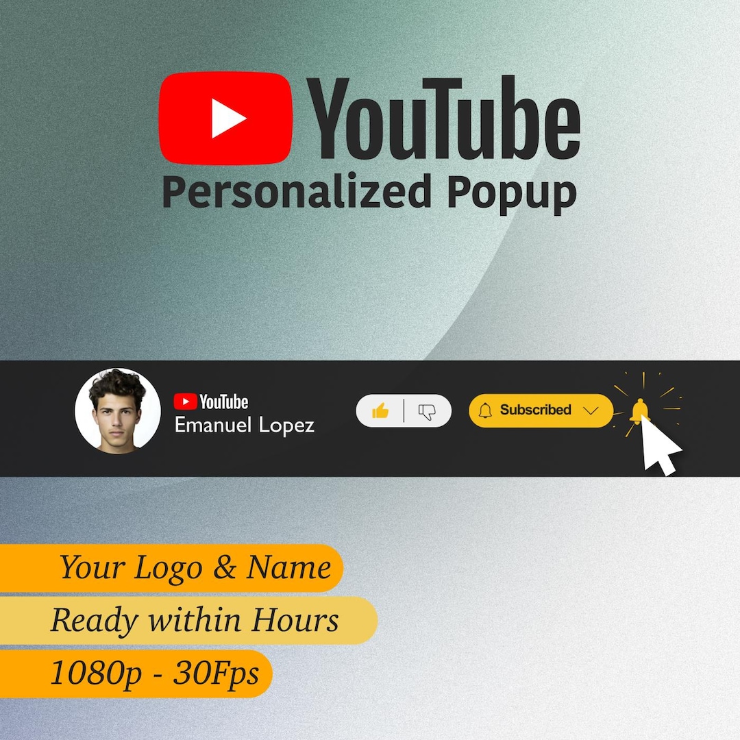 Personalized Overlay Subscribe Button, Youtube Like Pop-up Animation ...