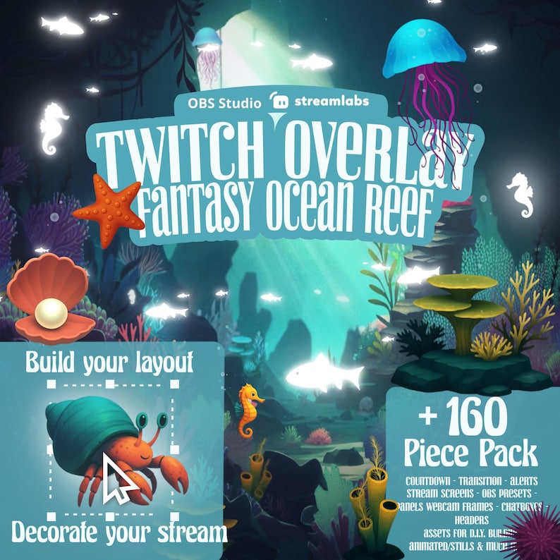 Aquatic Fantasy Stream Package, Animated Ocean Reef Vtuber Assets for ...