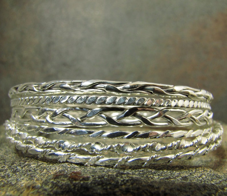 Braided Half Round Argentium Sterling Silver Bangle Bracelet - Etsy