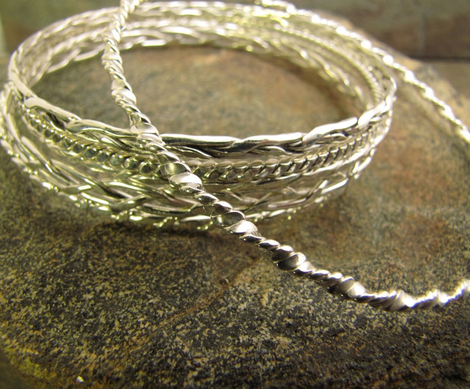Double Twisted Argentium Sterling Silver Bangle Bracelet - Etsy
