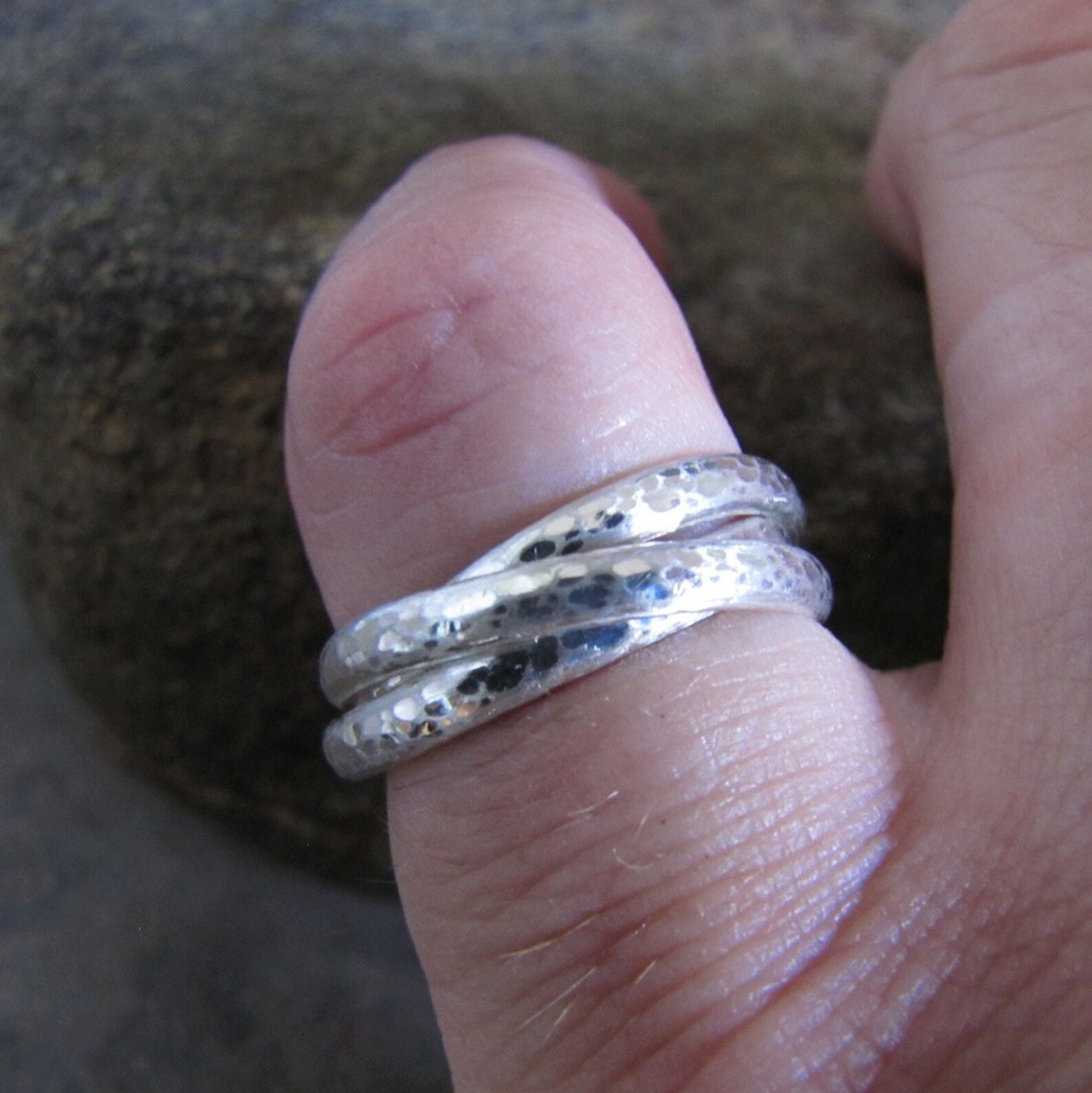 Silver Rolling Ring With Hammer Texture and Brush Finish - Etsy