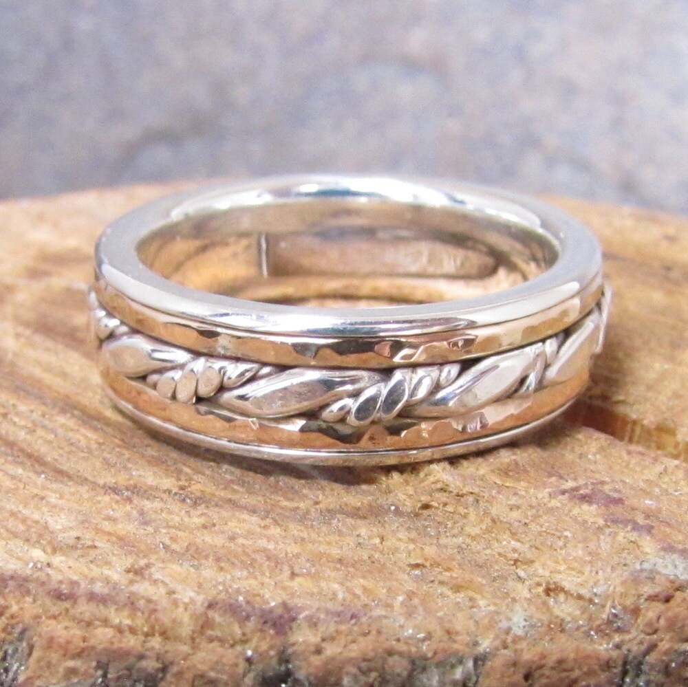 Yellow Gold and Argentium Sterling Silver Inlay Mens Ring or Wedding ...