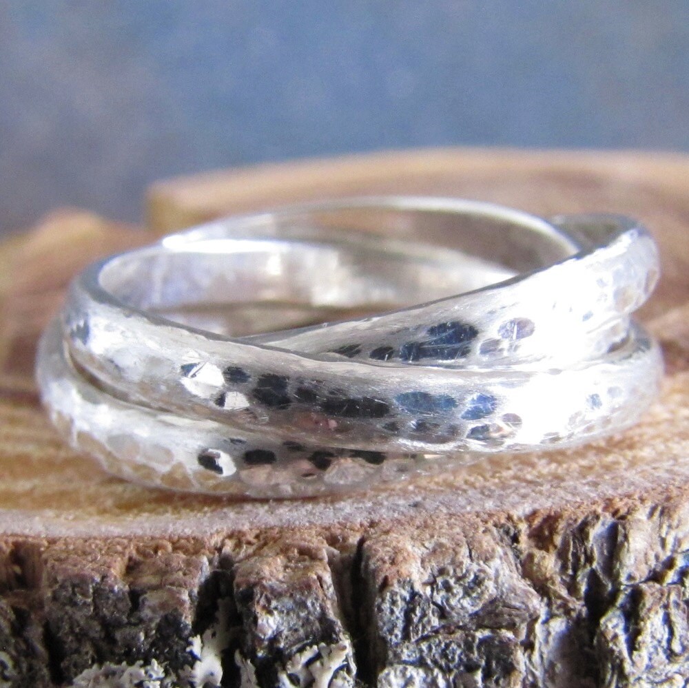 Silver Rolling Ring With Hammer Texture and Brush Finish - Etsy