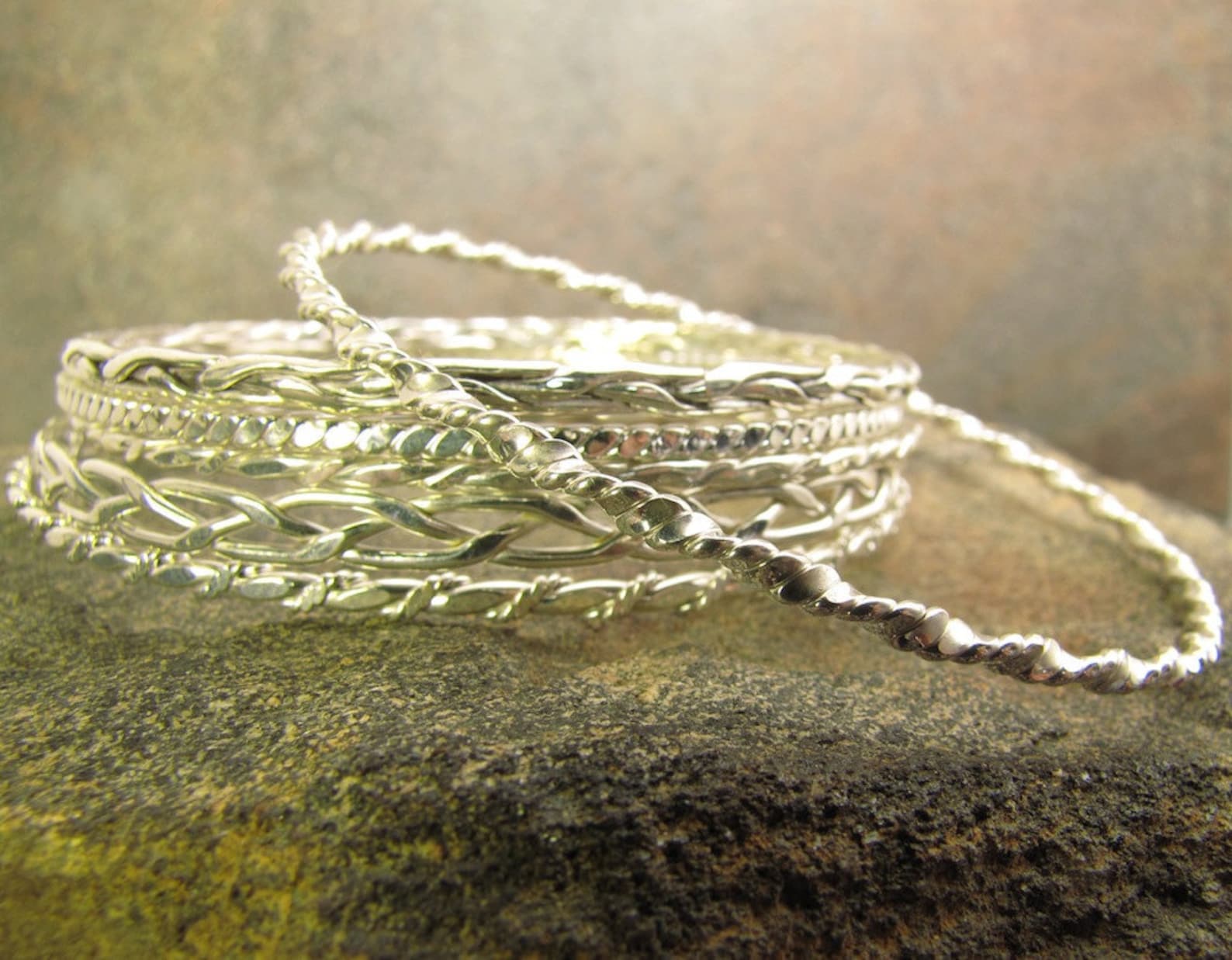 Double Twisted Argentium Sterling Silver Bangle Bracelet - Etsy
